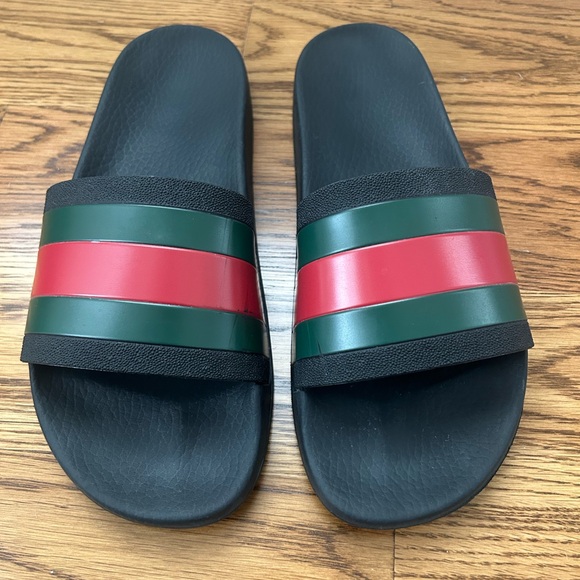 Gucci | Shoes | Gucci Black Red And Green Slide Sandals | Poshmark